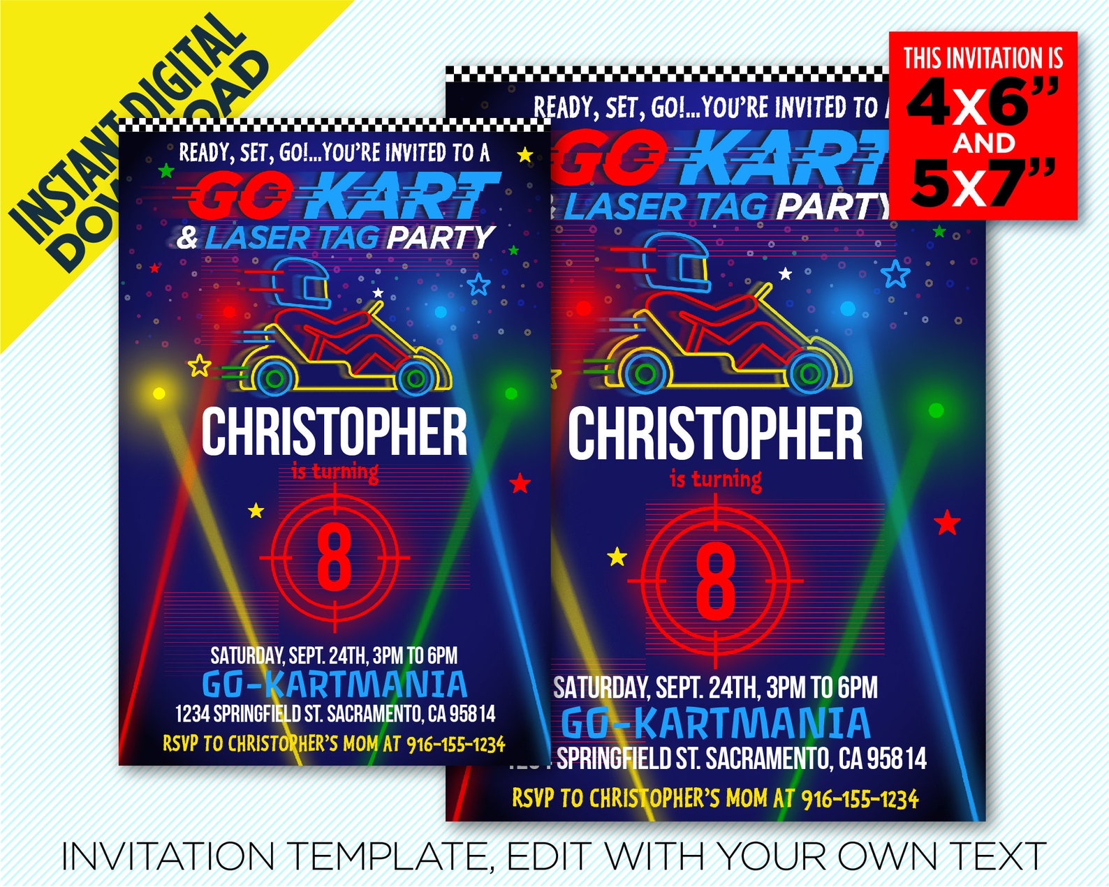 Go Kart & Laser Tag Party Printable Invitation Boys and Girls - Etsy