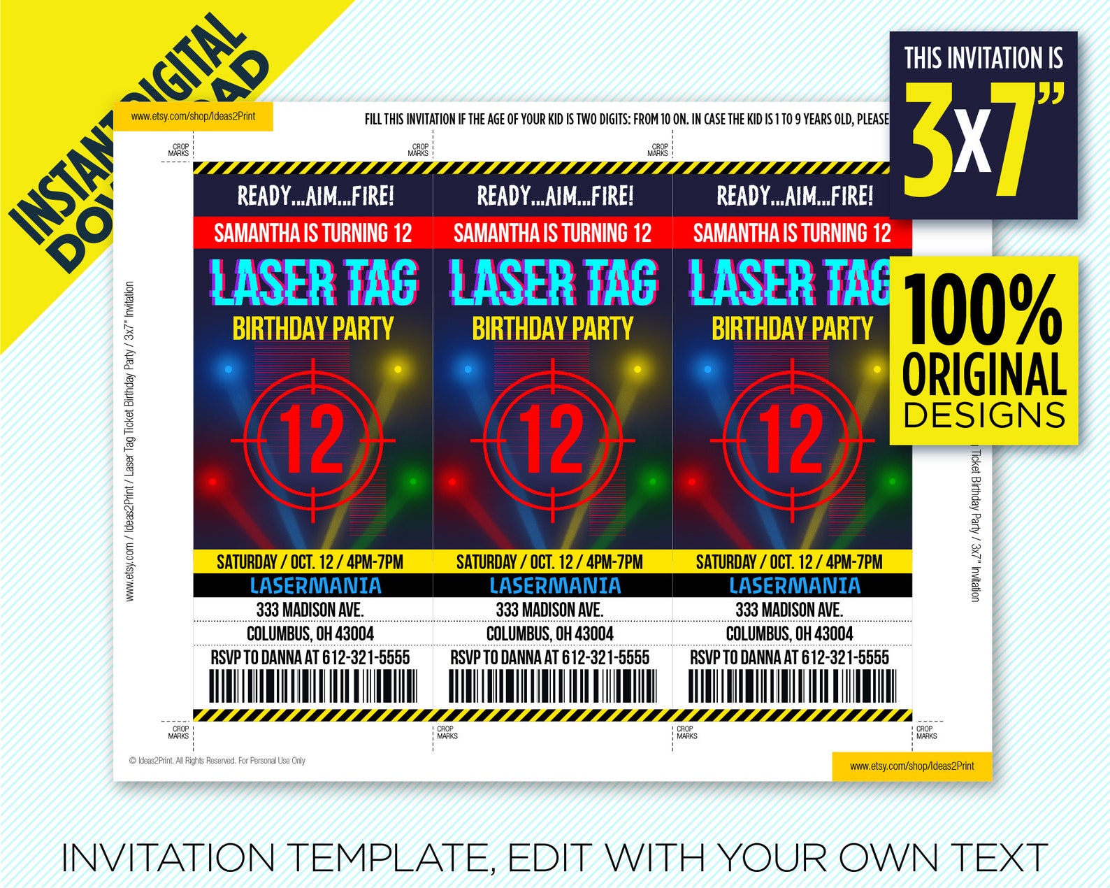 Laser Tag Ticket Birthday Party Printable Invitation - Etsy