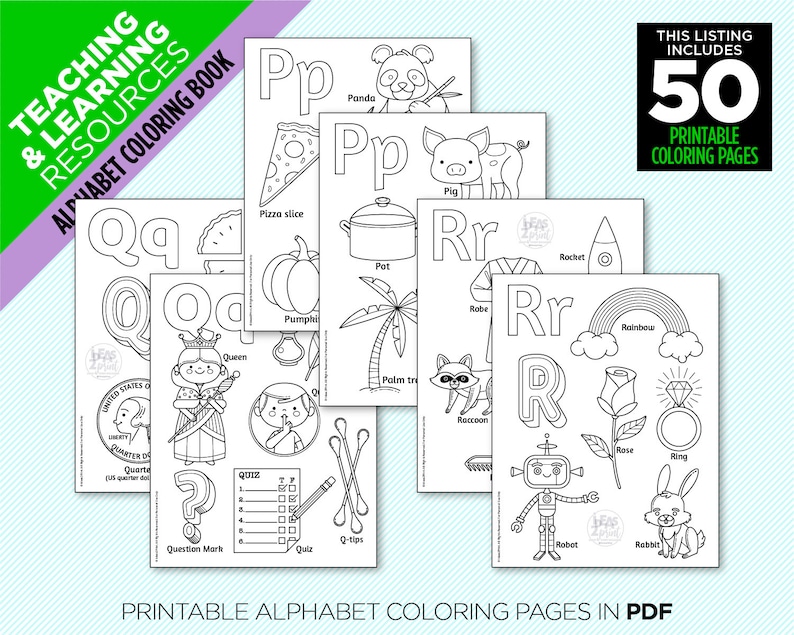 Printable Alphabet Coloring Pages Beginning Sound From A to - Etsy