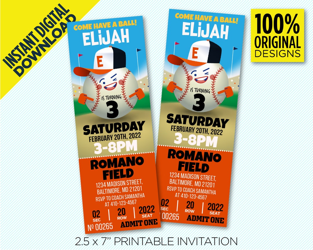 Baltimore Orioles Ticket Birthday Party Printable Invitation, Orioles ...