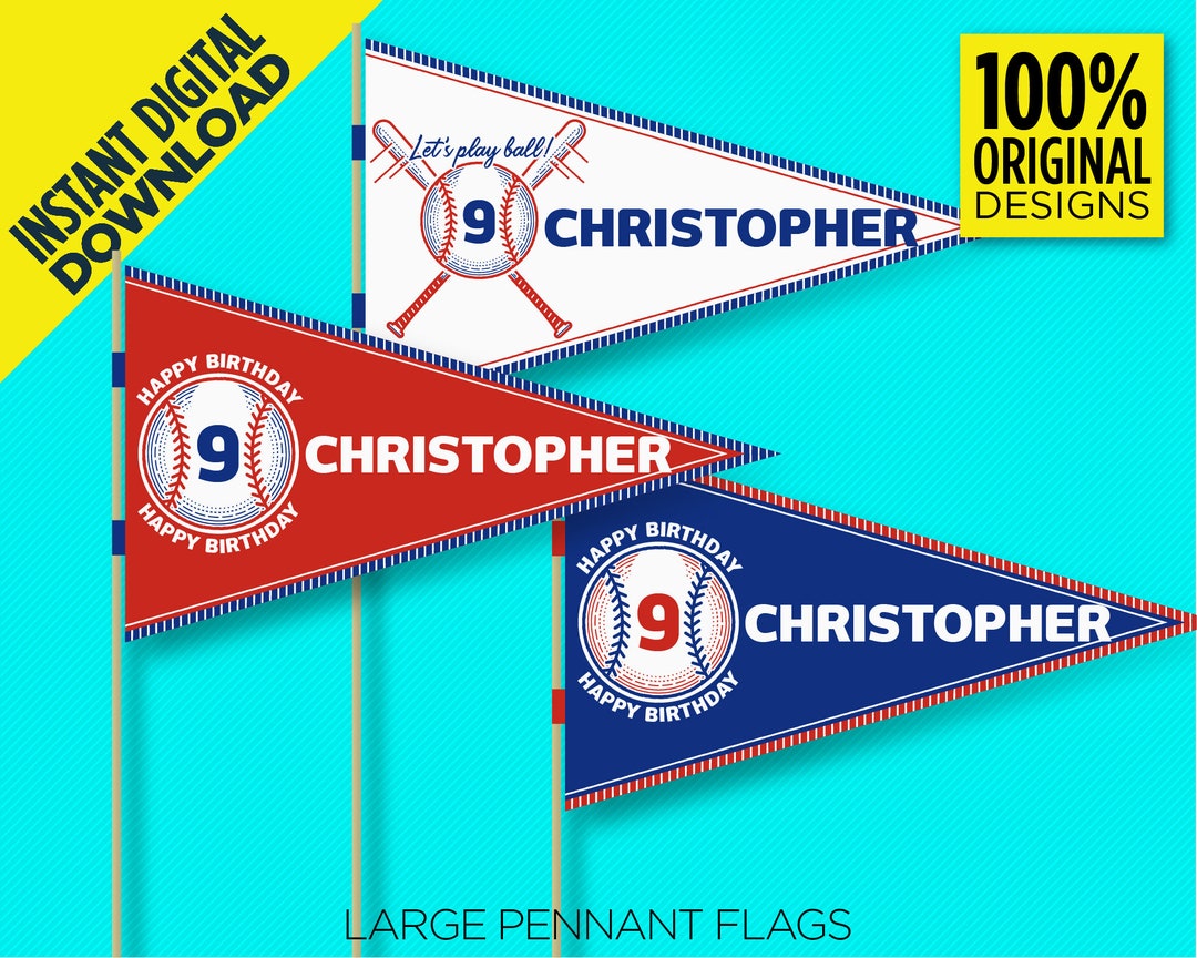 Baseball Large Pennant Flags Birthday Party, All-star Baseball Party ...