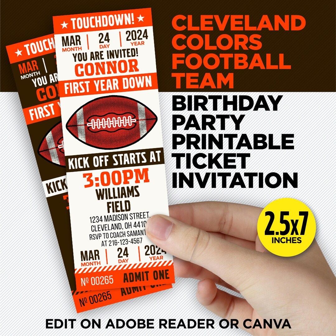 Cleveland Colors Football Team Printable Ticket Invitation - Brown ...