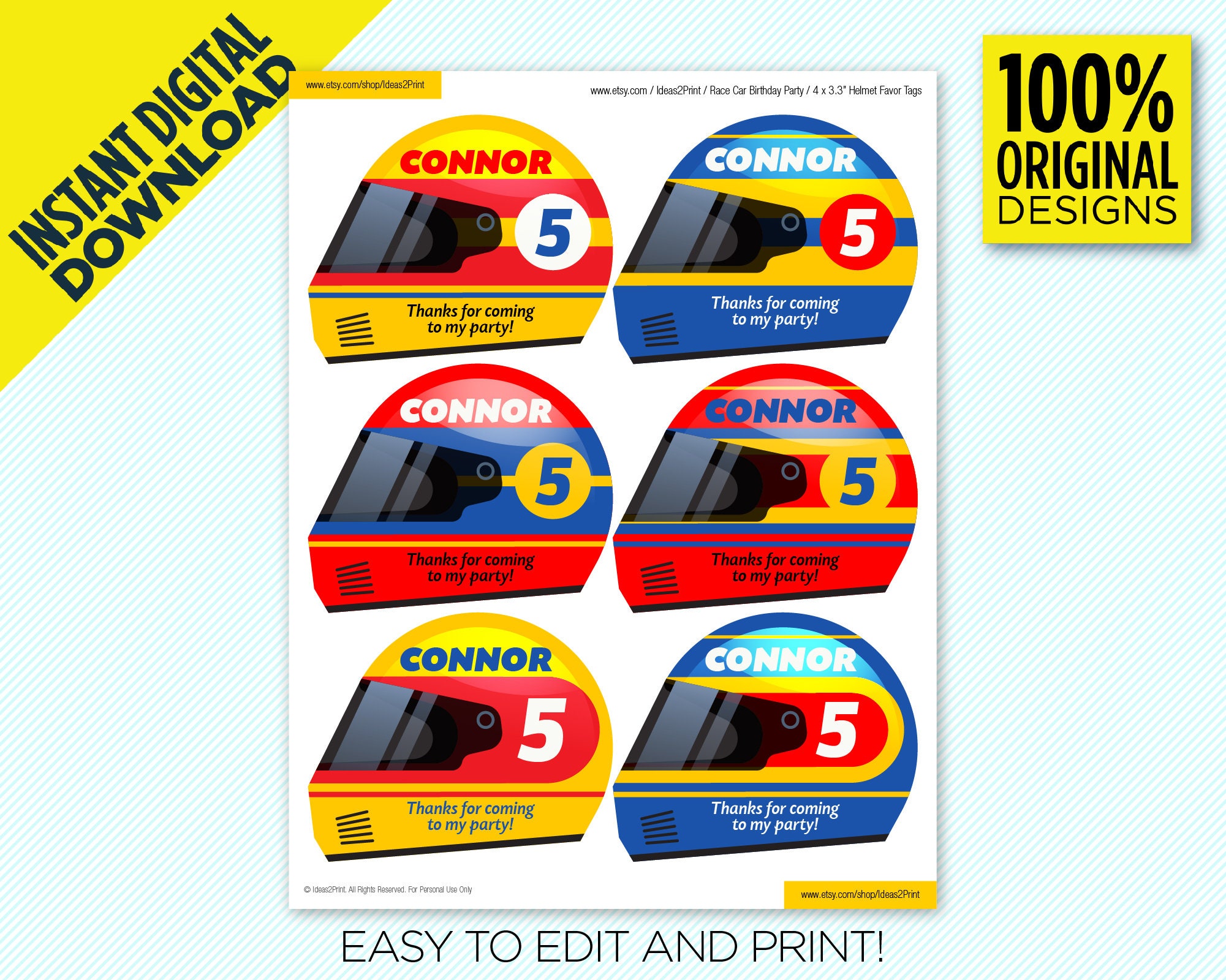Race Car Birthday Party Thank You Helmet Shape Tags Racing - Etsy