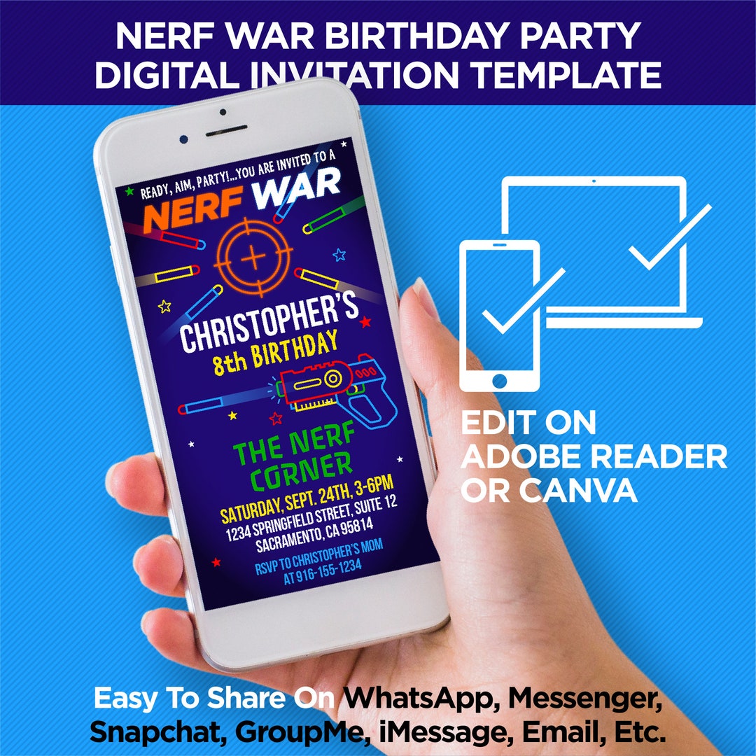 Nerf War Birthday Party Digital Invitation - Boys and Girls Dart Wars ...