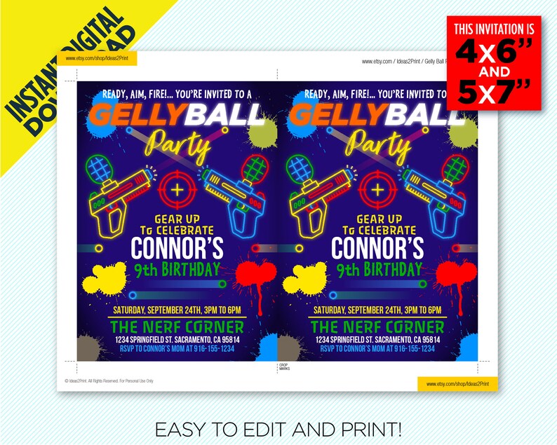 Gelly Ball Birthday Party Invitation – Printable, Edit Yourself (adobe ...