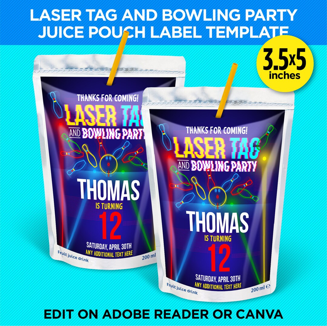 Laser Tag and Bowling Party Juice Pouch Printable Label - Capri Sun ...