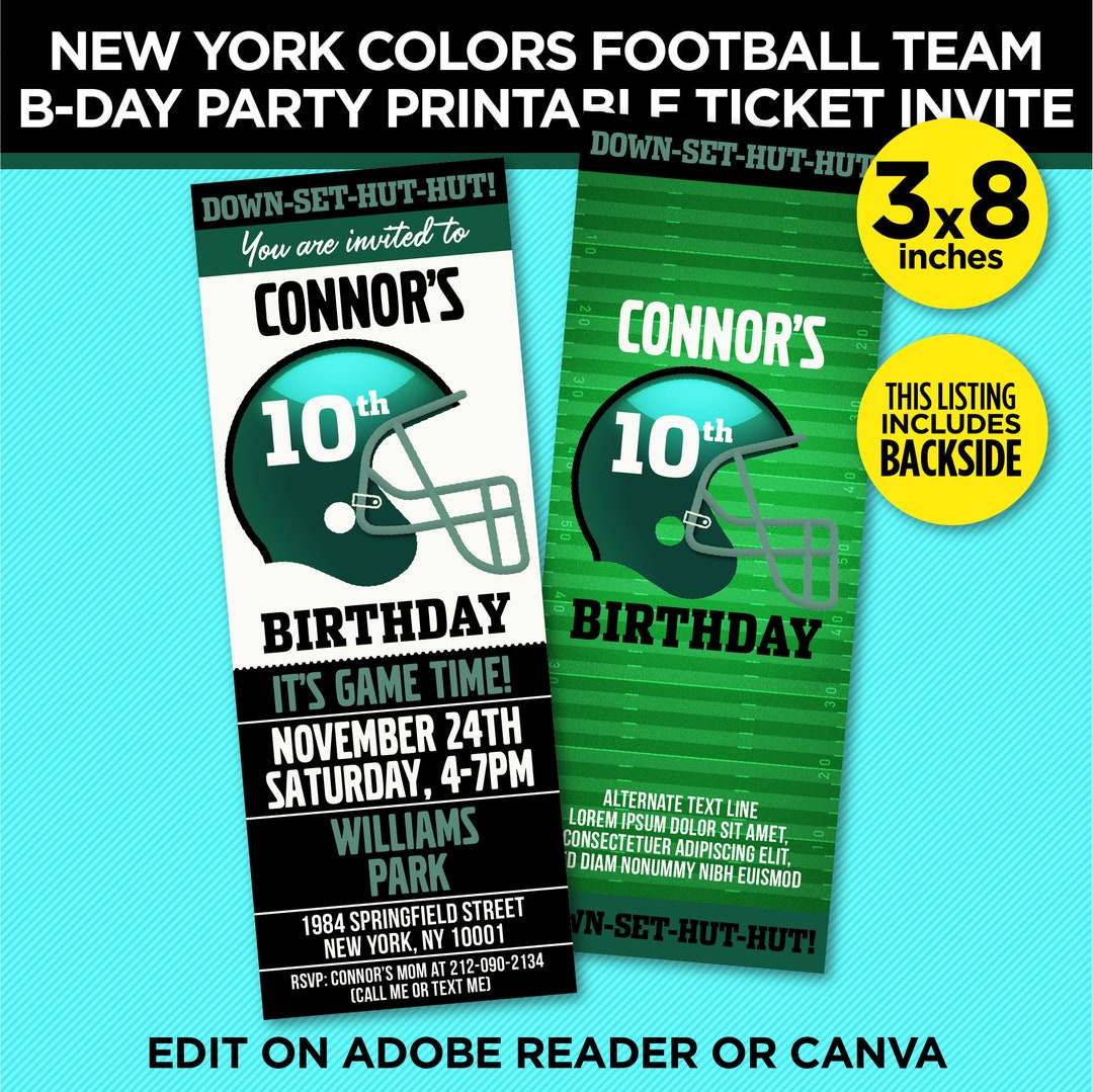 New York Colors Football Team Birthday Party Green & Black Printable ...
