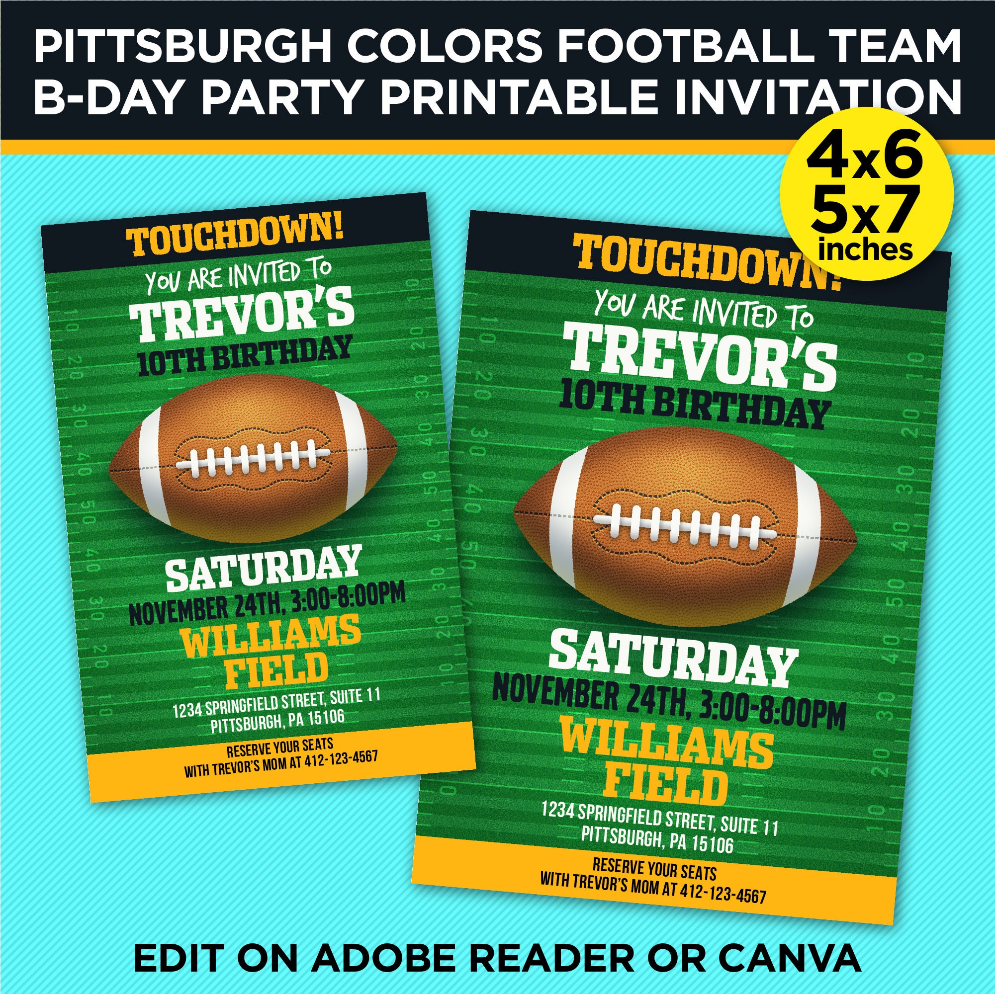 Pittsburgh Football Birthday Invitation | Gold & Black | Editable in ...