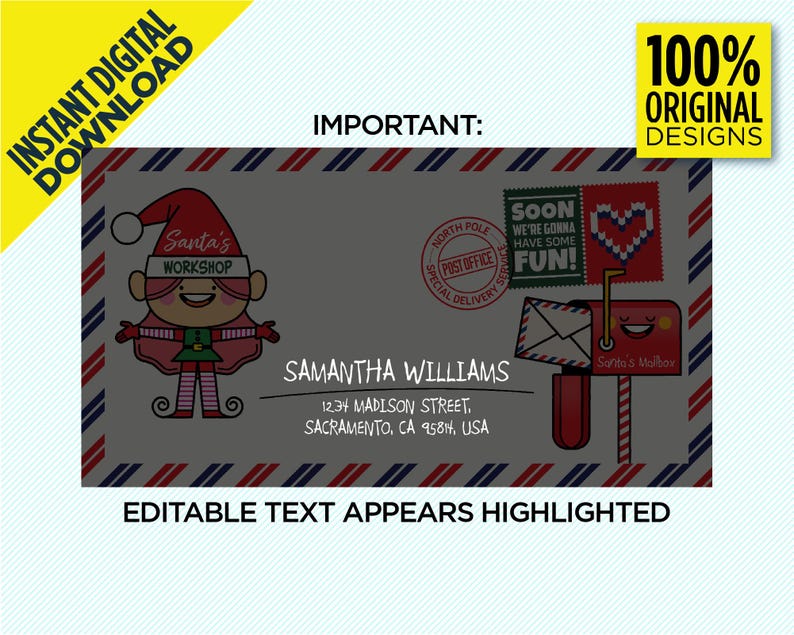 Santa's Elf Girl Envelope Template | Printable Christmas Wishlist ...
