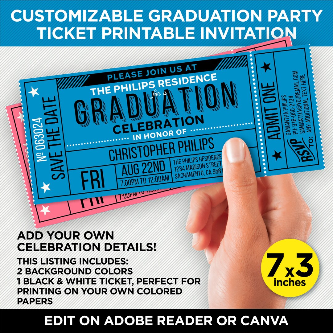 Customizable Graduation Party Ticket Printable Invitation Add Your Own ...