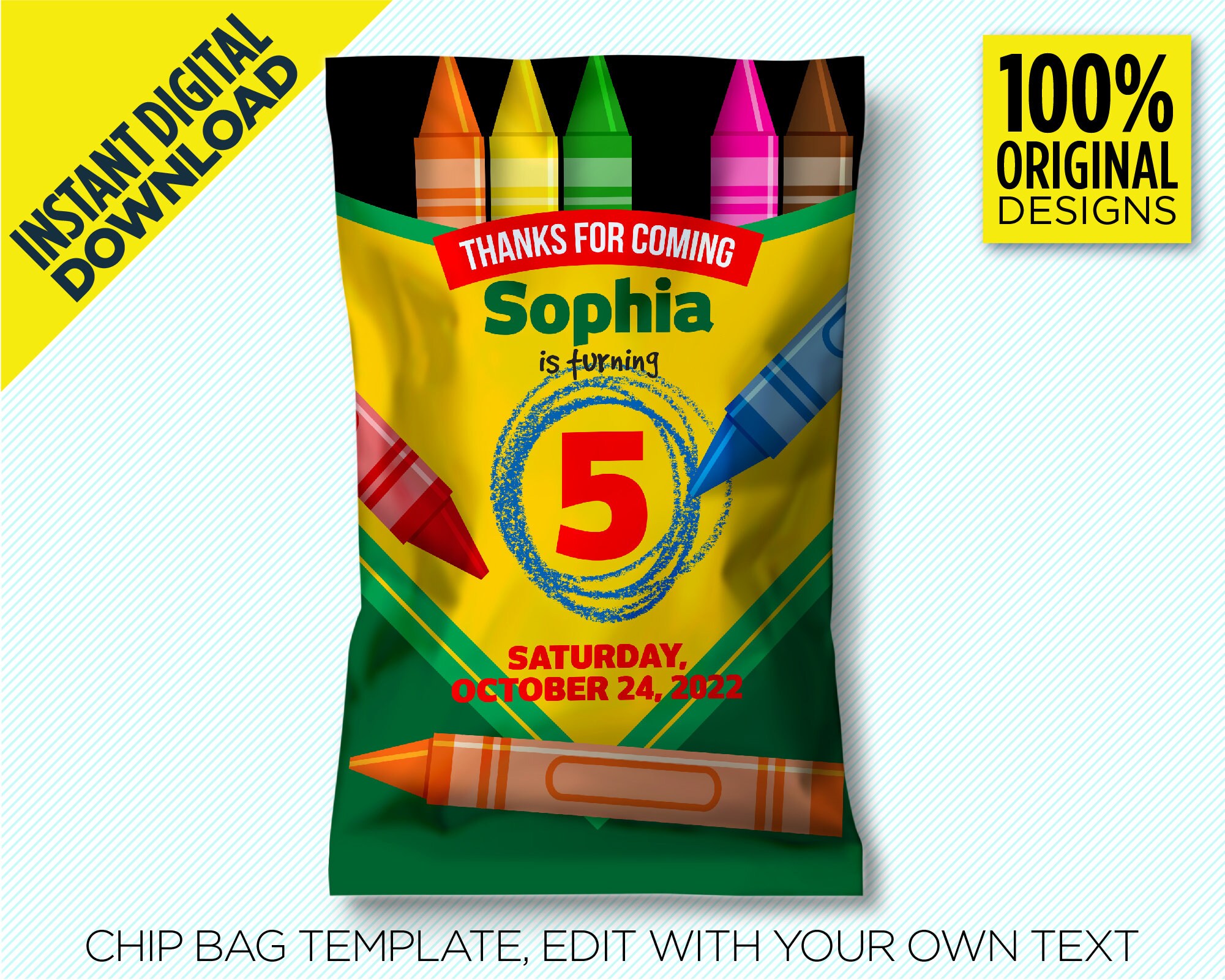 Crayon Party Printable Chip Bag Ideal for 1oz Chip Bag or - Etsy