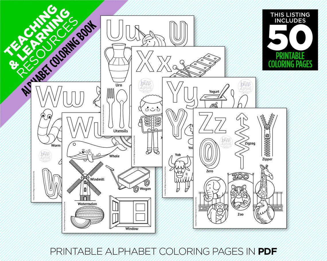 Printable Alphabet Coloring Pages Beginning Sound From A to - Etsy