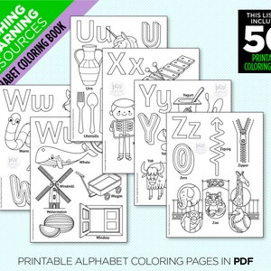 Printable Alphabet Coloring Pages, Beginning Sound, From A to Z, 50 ...