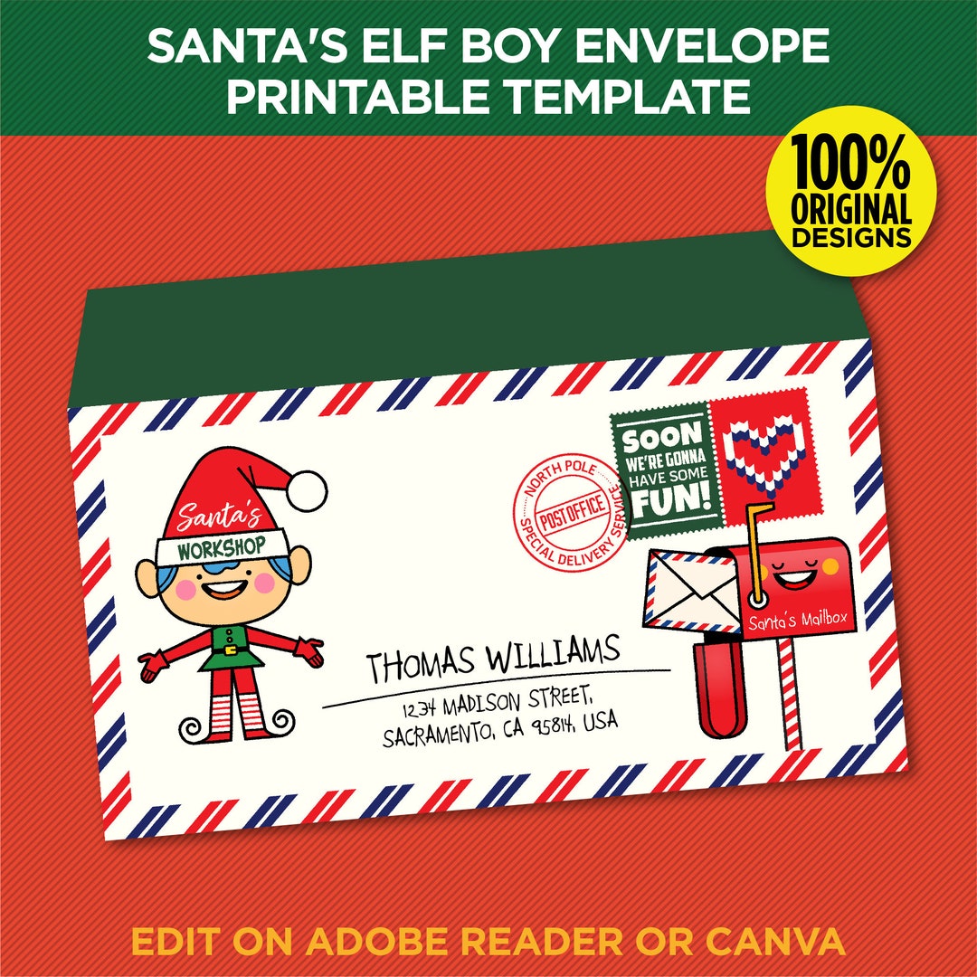 Santa's Elf Boy Envelope | Christmas Wishlist Printable | Editable in ...