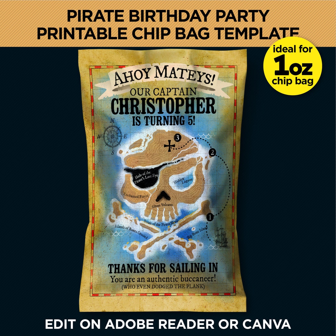Pirate Party Printable Chip Bag, Ideal for 1oz Chip Bag or Party Favor ...