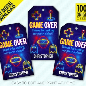 Game Over, Arcade Party 2 X 3.5" Thank You Favor Tag, Laser Tag and ...