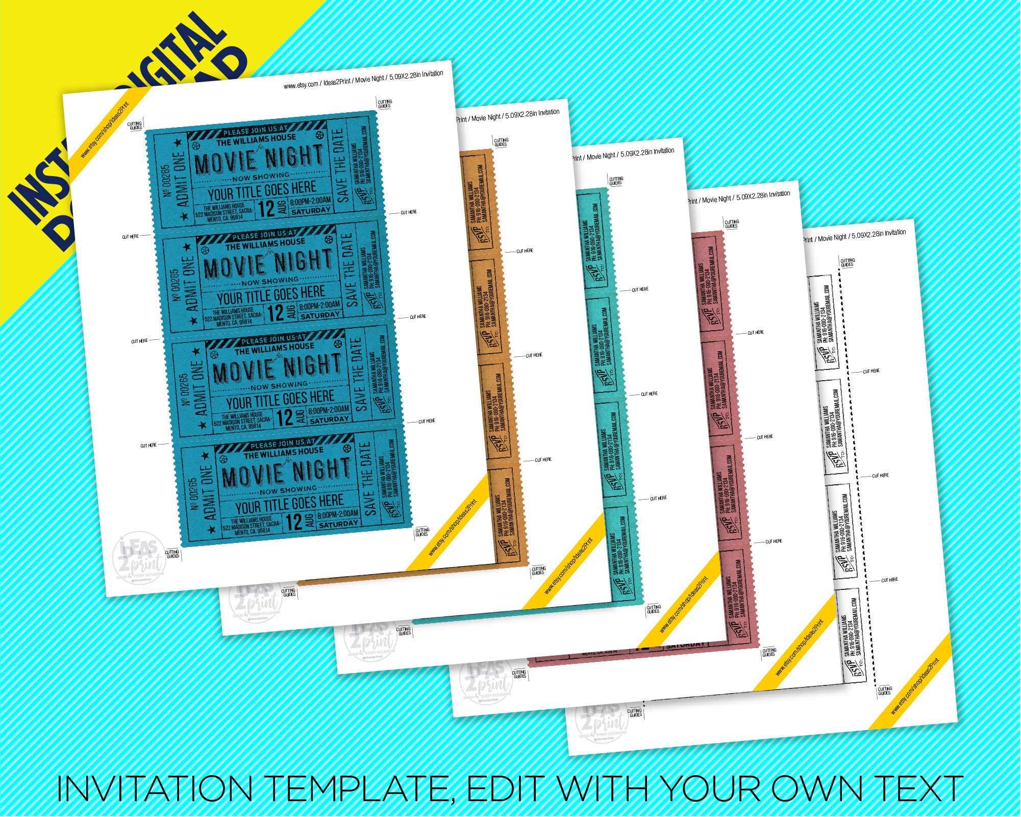 Movie Night Ticket Printable Invitation Vintage Style 5 - Etsy