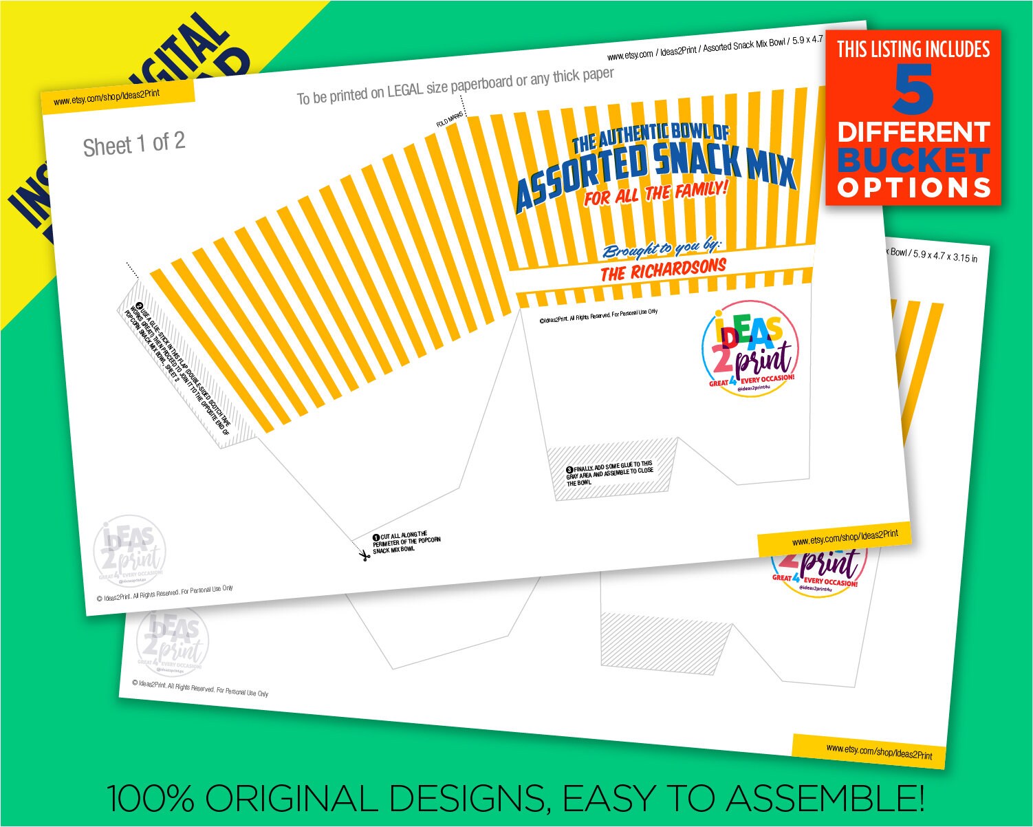 DIY Vintage Popcorn Bucket Printable 4 Different Sizes Instant Digital ...