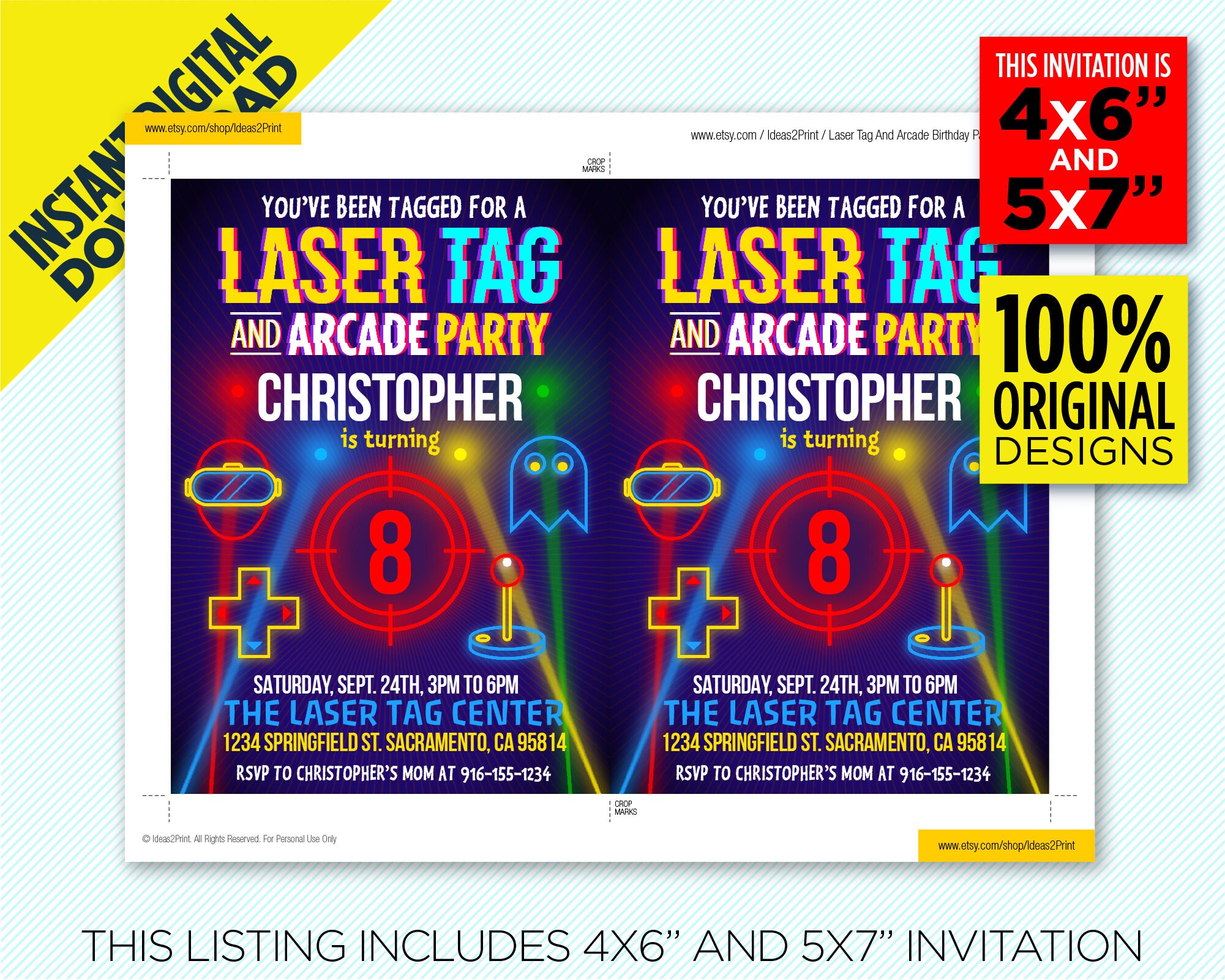 Laser Tag and Arcade Party Printable Invitation Laser Tag - Etsy