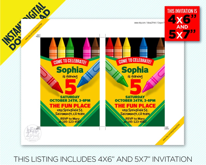 Crayon Birthday Party Printable Invitation 4x6 / - Etsy