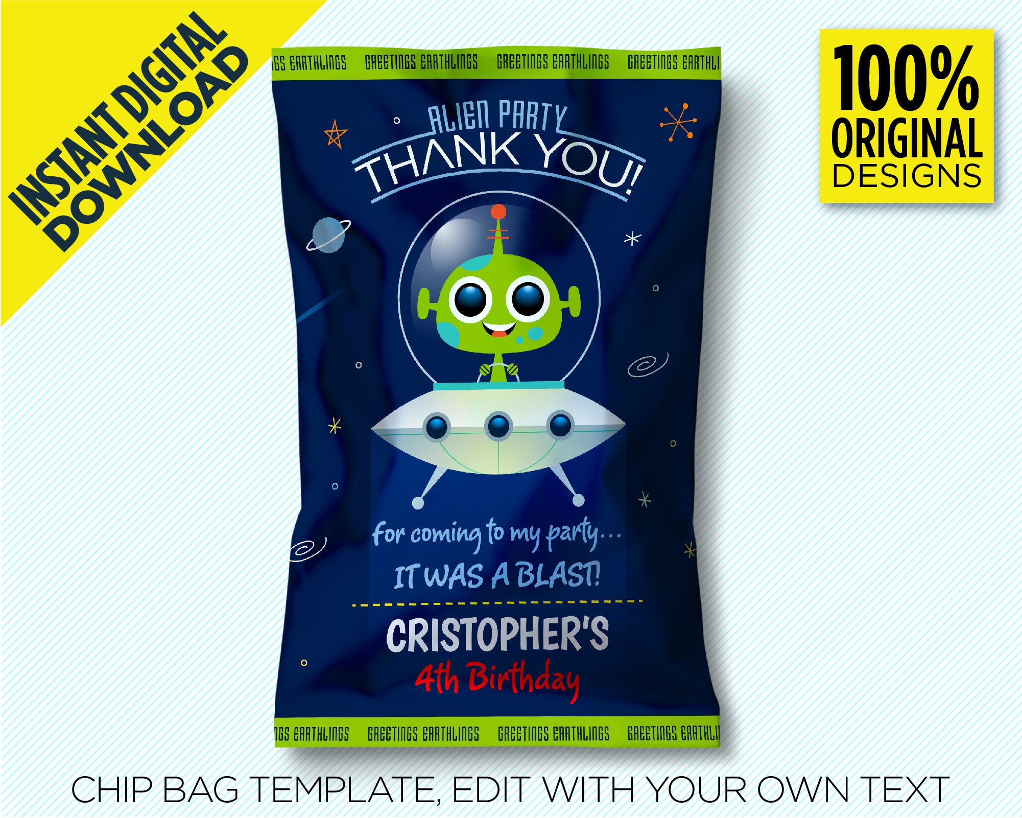Space Alien Party Printable Chip Bag Ideal for 1oz Chip Bag - Etsy