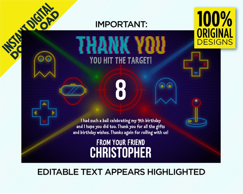 Laser Tag and Arcade Thank You Card 6 X 4 Laser Tag - Etsy