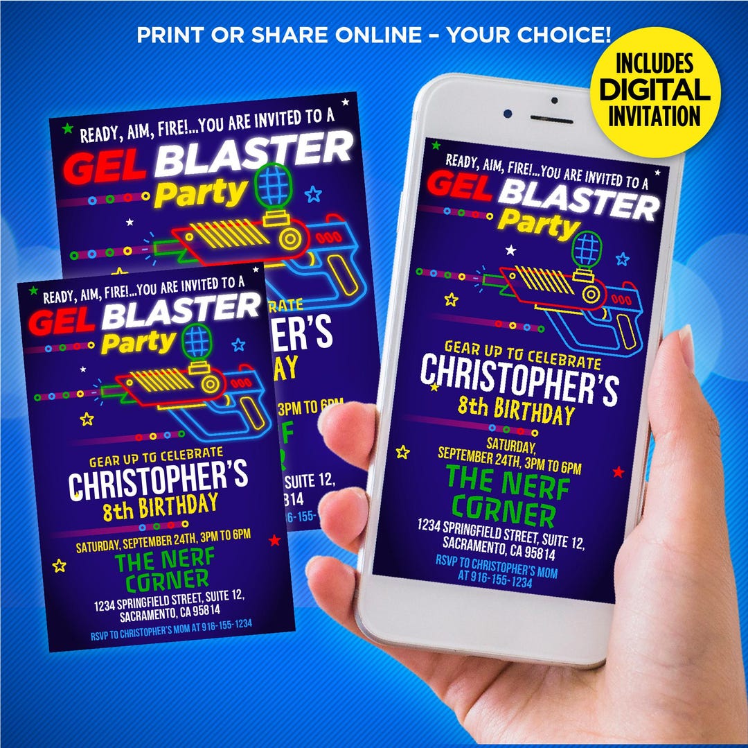 Gel Blaster Birthday Party Invitation Editable Template | Printable ...