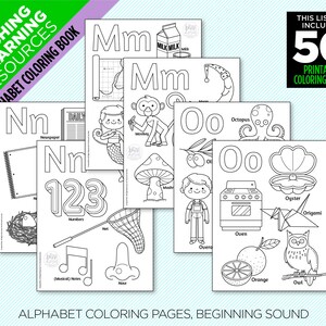 Printable Alphabet Coloring Pages, Beginning Sound, From A to Z, 50 ...