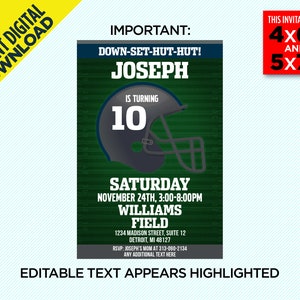 Detroit Football Birthday Invitation | Blue & Silver | Editable in ...