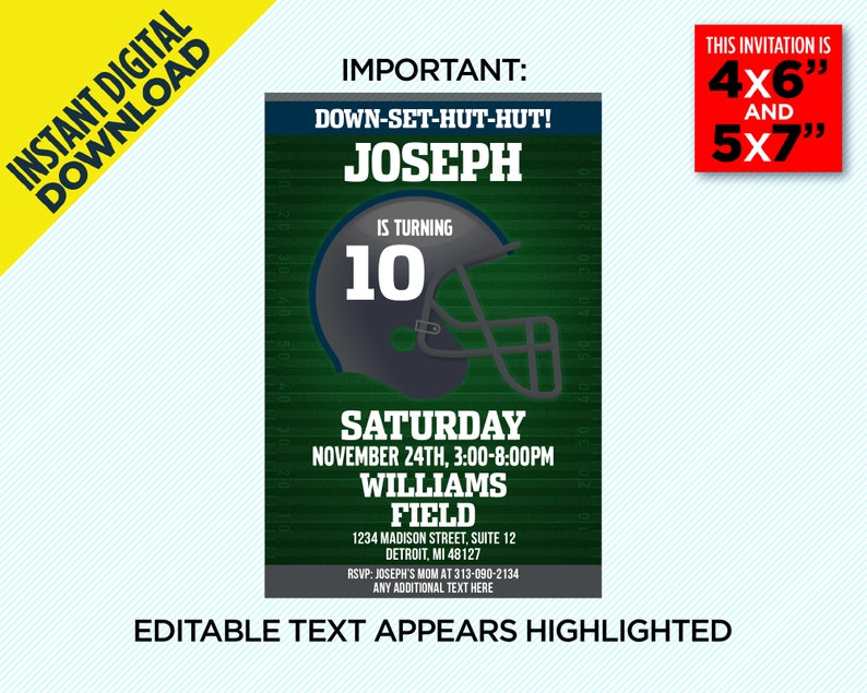 Detroit Football Birthday Invitation | Blue & Silver | Editable in ...