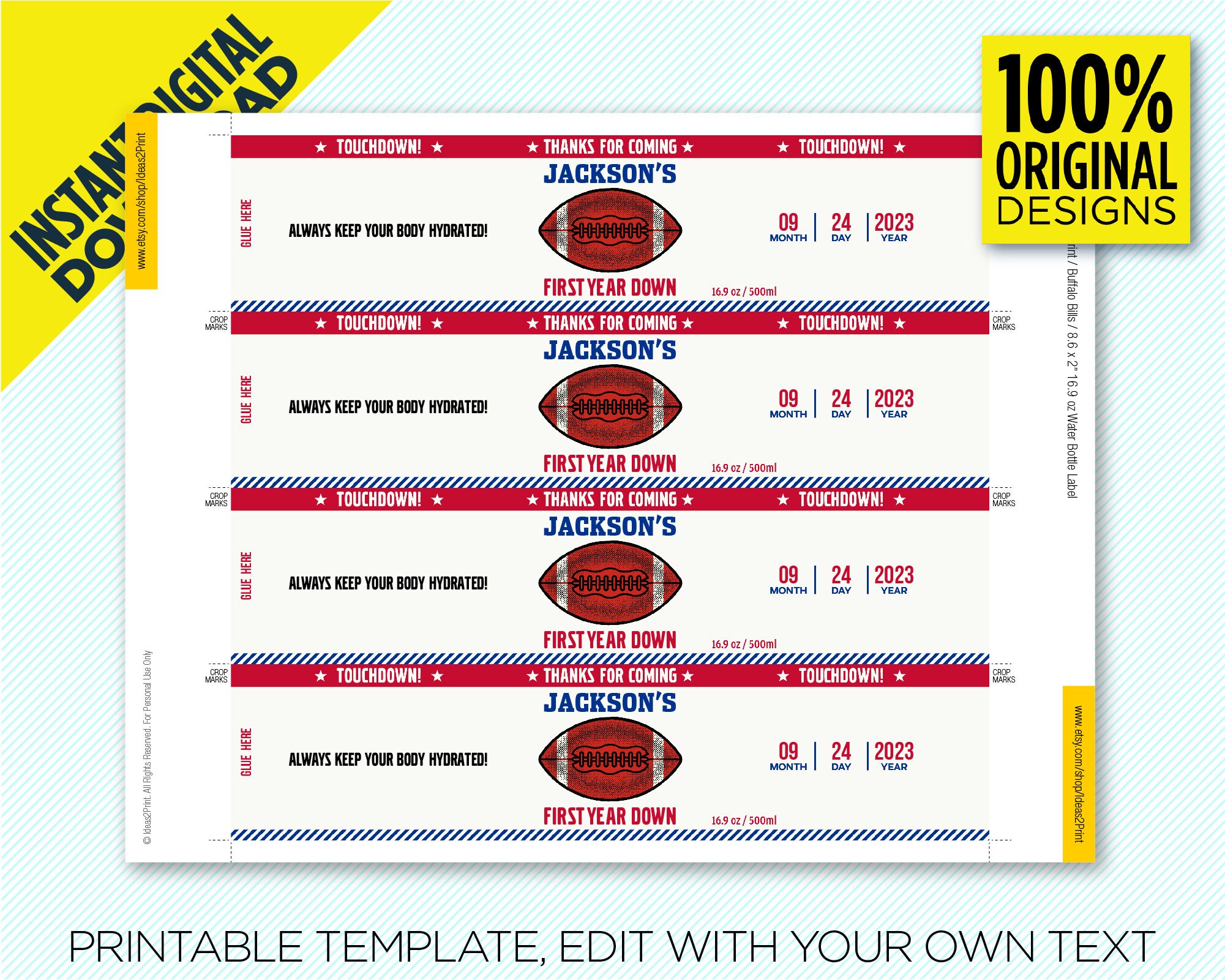 Buffalo Football Team Printable Water Bottle Labels Buffalo - Etsy