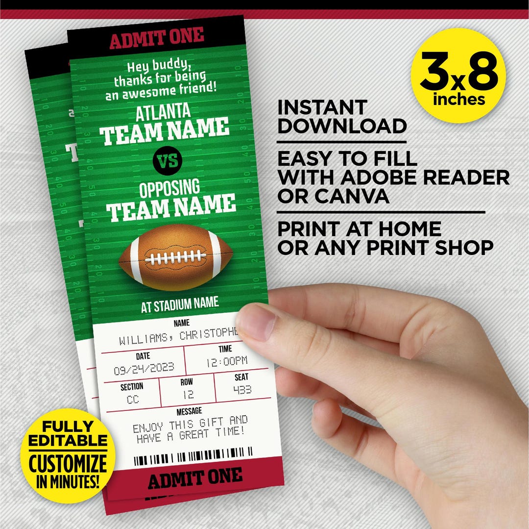 Atlanta Colors Football Team Printable Surprise Game Ticket | Red ...