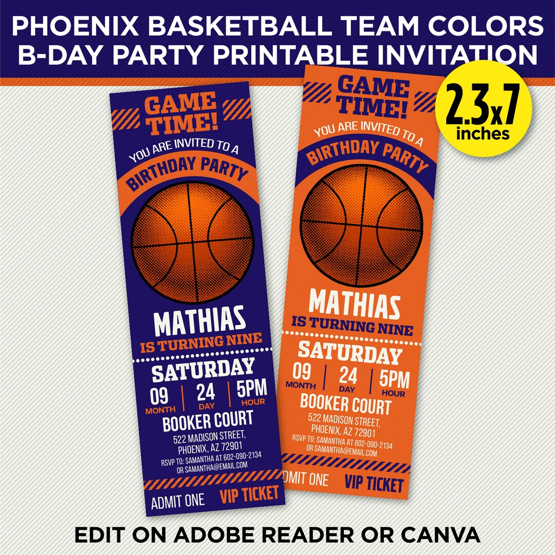 Phoenix Basketball Team Colors Printable Ticket Invitation Purple ...