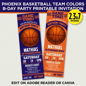 Phoenix Basketball Team Colors Printable Ticket Invitation Purple ...