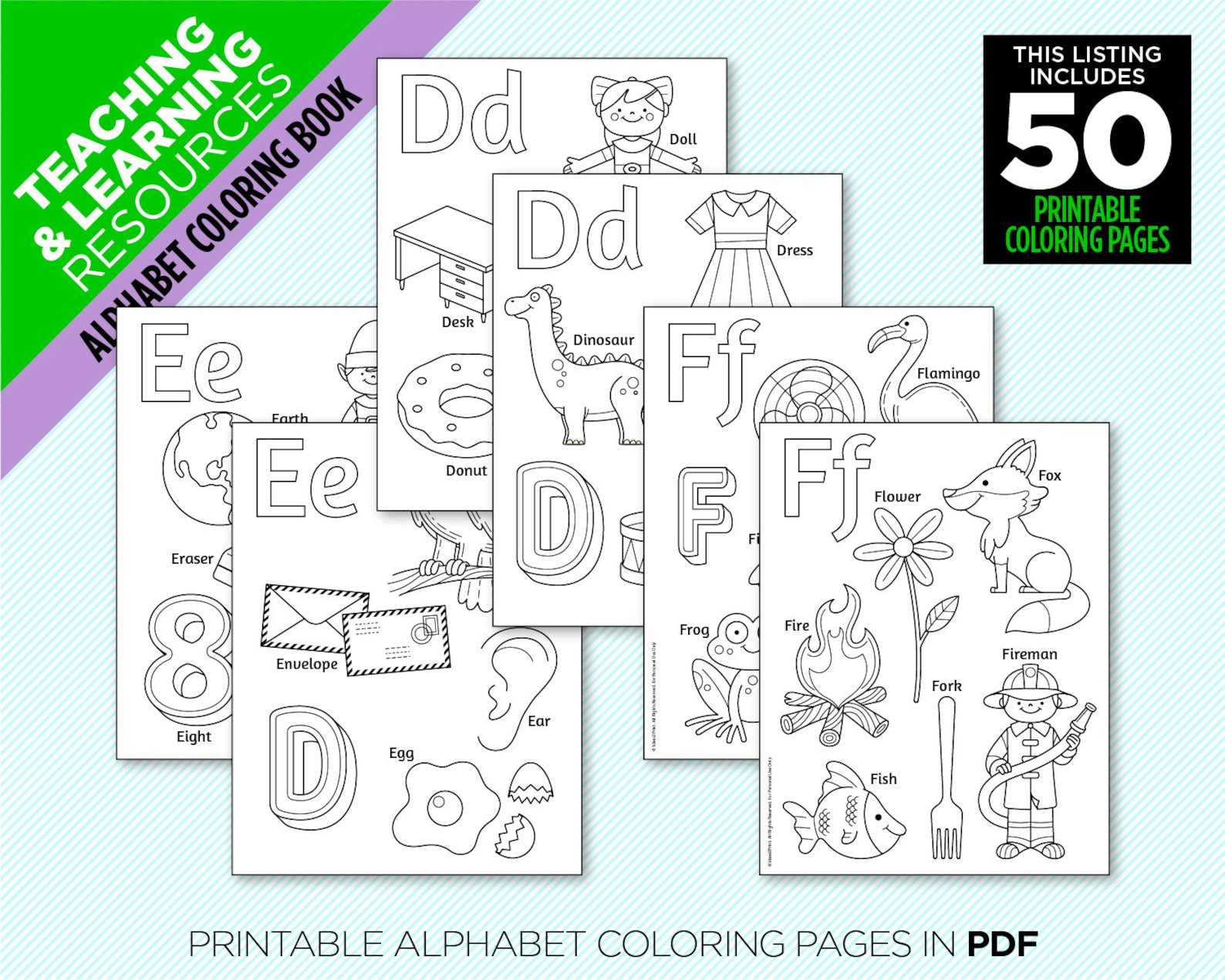 Printable Alphabet Coloring Pages Beginning Sound From A to - Etsy