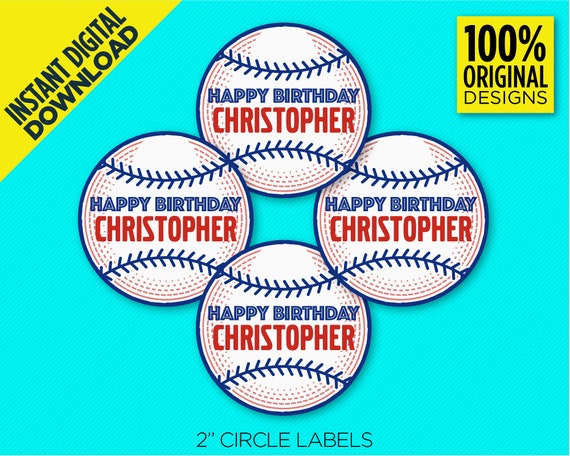 2 Baseball Circle Labels Birthday Party All-star - Etsy