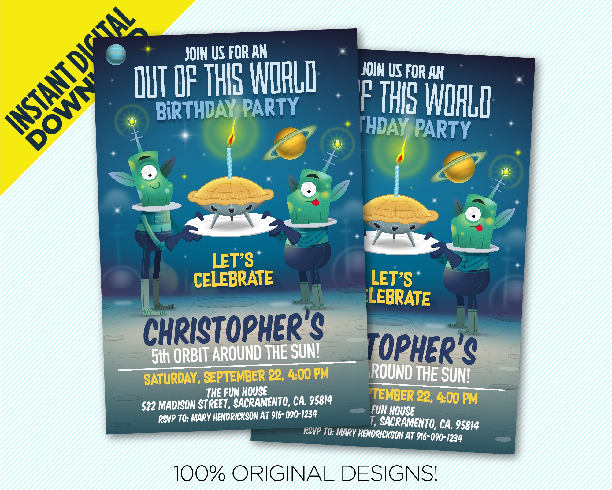 Out of This World Birthday Party Invitation Space Alien Party - Etsy