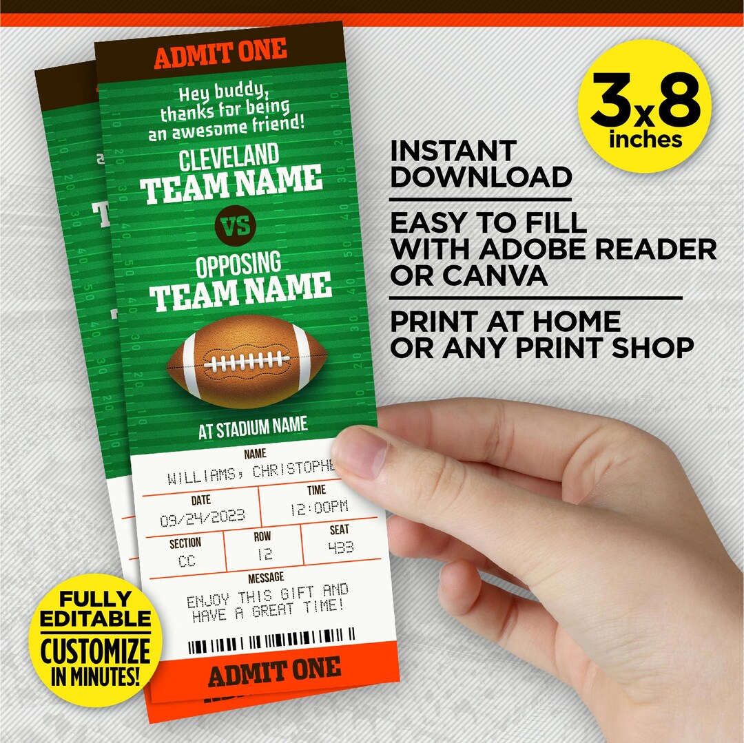Cleveland Colors Football Team Printable Surprise Game Ticket - Brown ...
