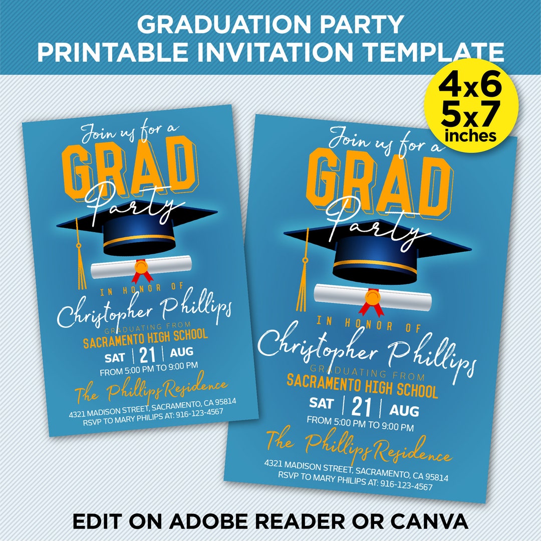 Graduation Party Printable Invitation - Grad Celebration Invitation ...