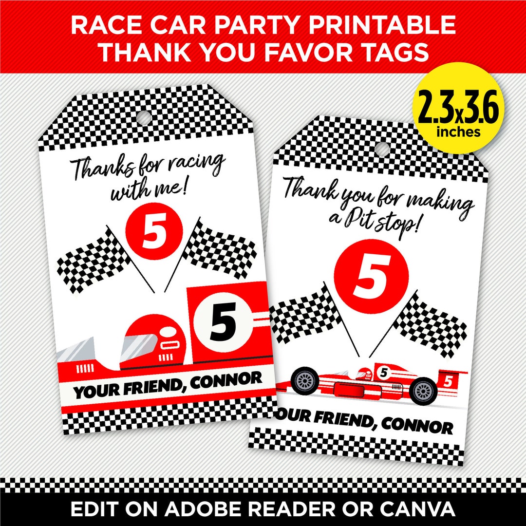 Race Car Party Printable Thank You Favor Tag | Racing Birthday Party ...