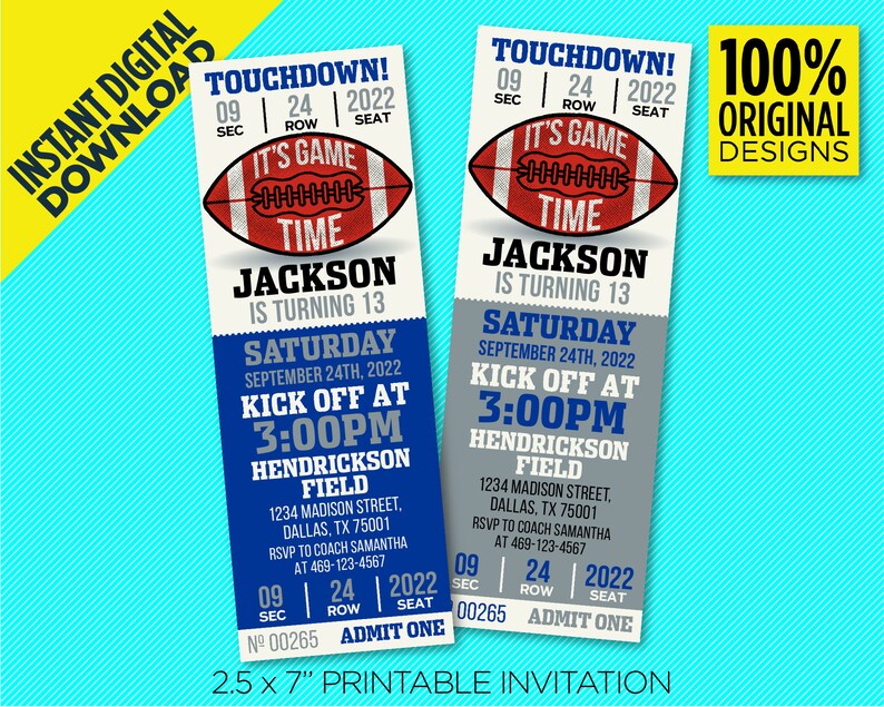 Dallas Navy Blue & Gray Birthday Party Printable Ticket - Etsy Dallas Navy Blue & Gray Birthday Party Printable Ticket - Etsy
