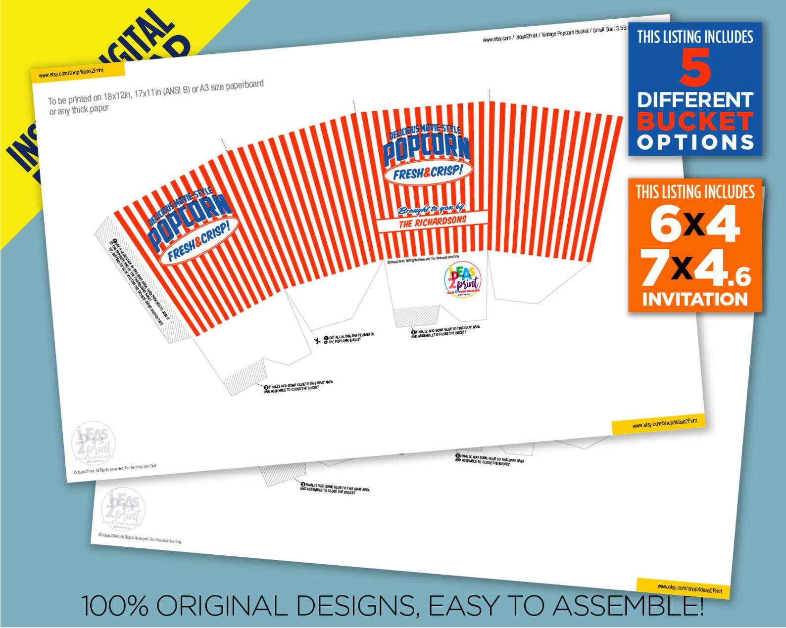 Movie Night Invitation DIY Vintage Popcorn Buckets Printable - Etsy