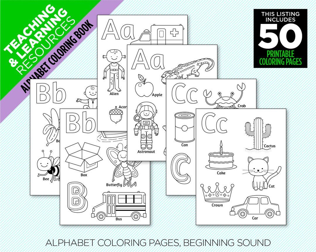 Printable Alphabet Coloring Pages, Beginning Sound, From A to Z, 50 ...