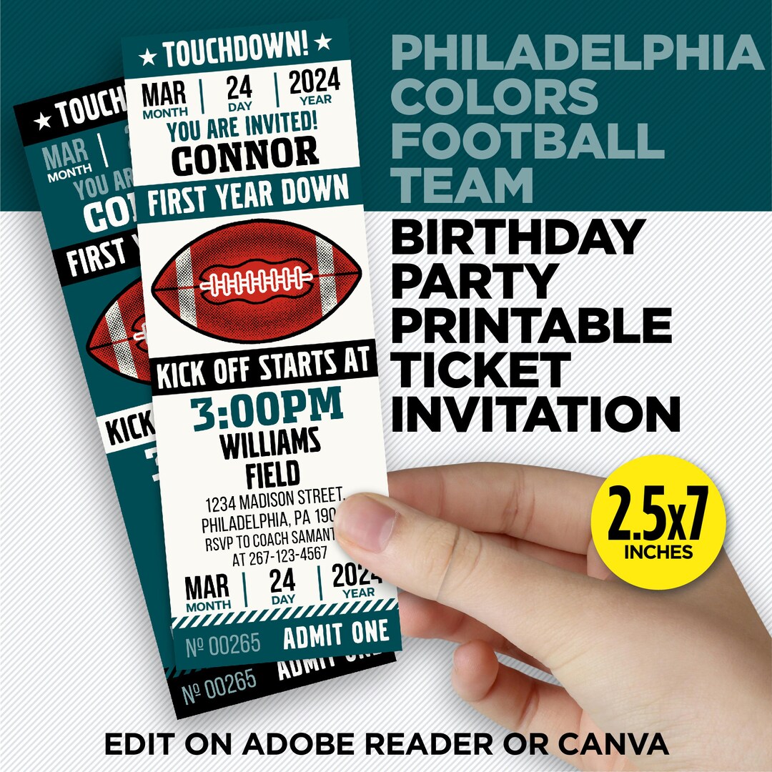 Philadelphia Colors Football Team Printable Ticket Invitation - Green ...