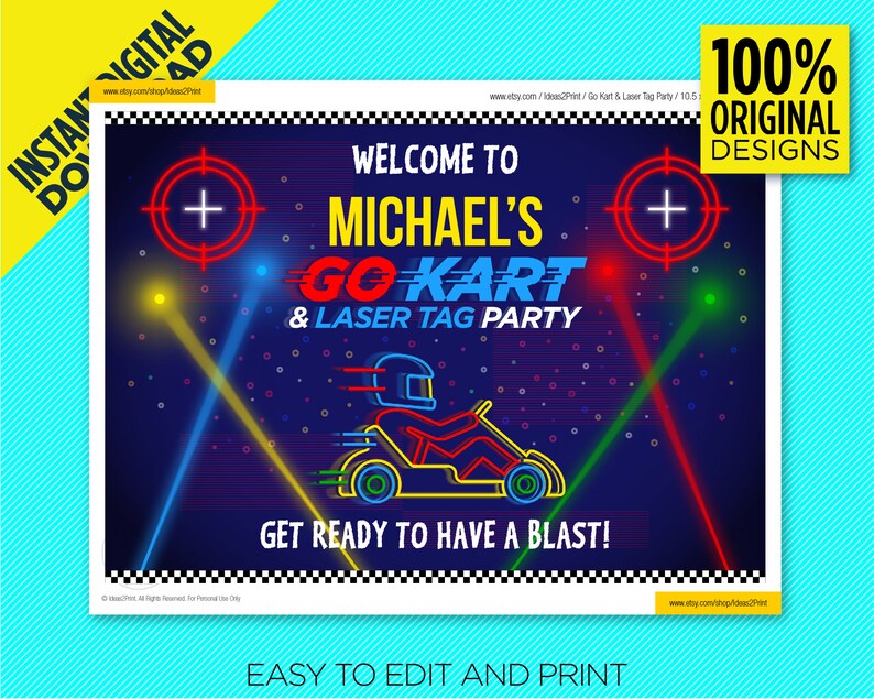Go Kart & Laser Tag Printable Welcome Sign 10.5 X 7.5 - Etsy