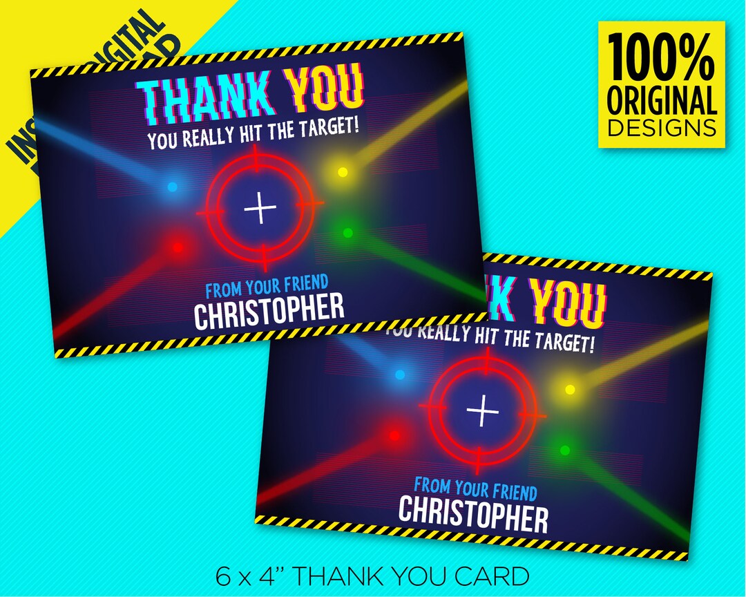 Laser Tag Thank You Card, 6 X 4" Thank You Card, Laser Tag Birthday ...