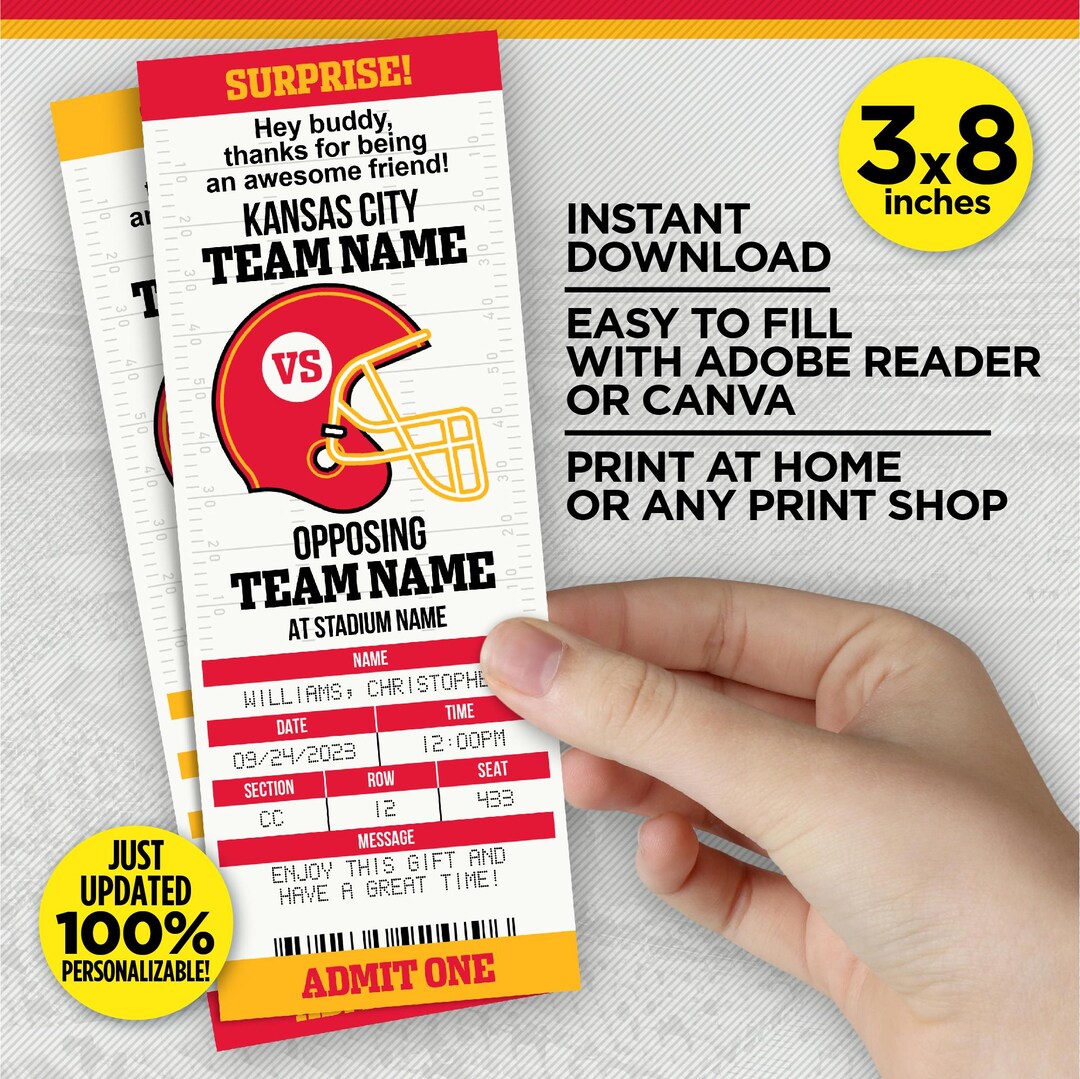 Kansas City Colors Football Team Printable Surprise Game Ticket | KC ...