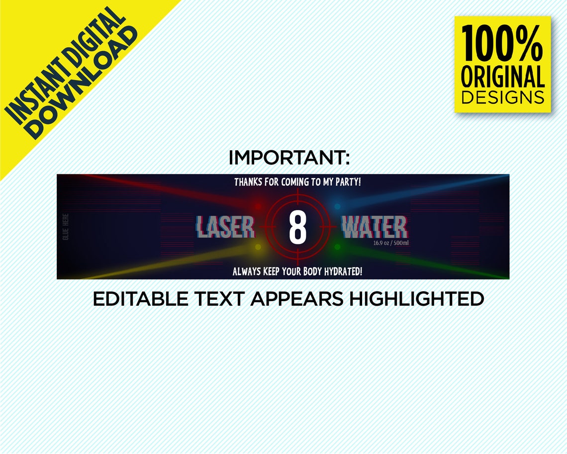 Laser Tag 16.9 Oz / 8 Oz Water Bottle Label Laser Tag - Etsy