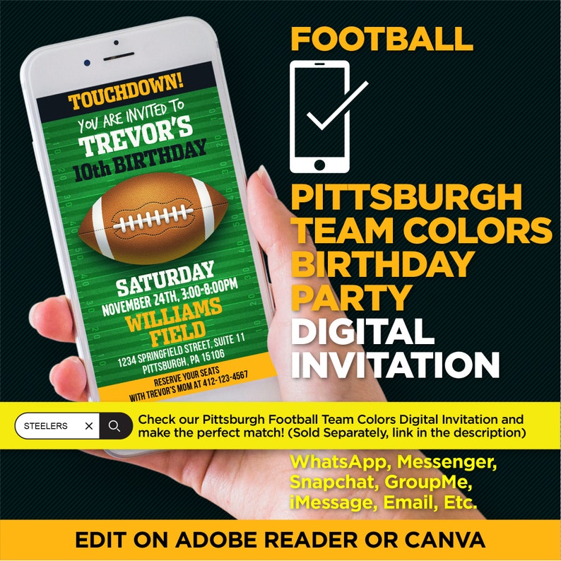 Pittsburgh Football Birthday Invitation | Gold & Black | Editable in ...