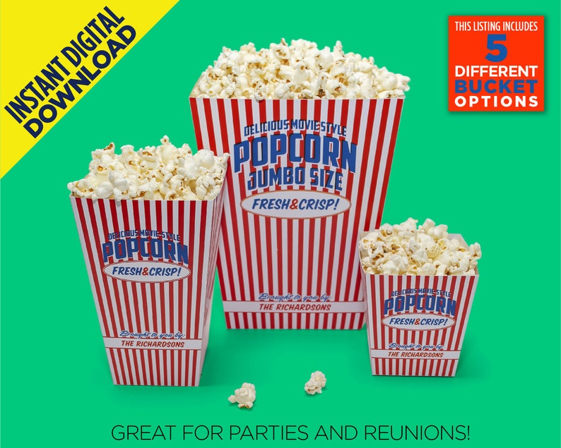 DIY Vintage Popcorn Bucket Printable 4 Different Sizes Instant Digital ...